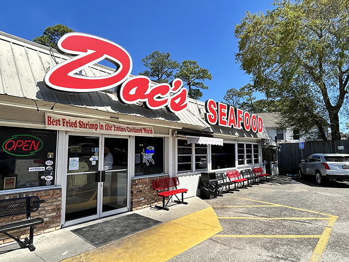 Those red benches outside Doc's aren't just seating &ndash; they're front-row tickets to the best seafood show in Orange Beach.