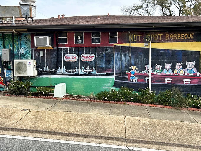 Those cartoon pigs might be smiling, but they mean serious business when it comes to slow-smoked perfection.