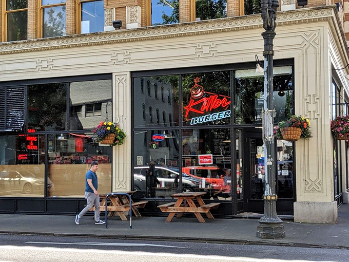 Downtown Portland's architectural gem serves up burgers with the same attention to detail as its ornate facade.