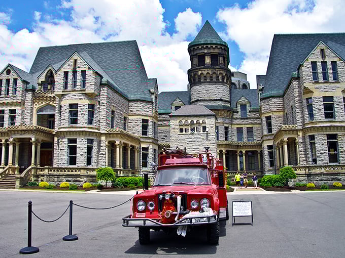 The imposing Ohio State Reformatory in Mansfield—famous from "Shawshank Redemption" but the real escape is from high living costs!