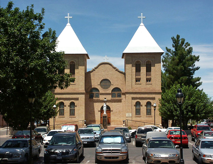 The Basilica of San Albino stands watch over Mesilla, where affordable southwestern living comes with a side of rich cultural heritage.