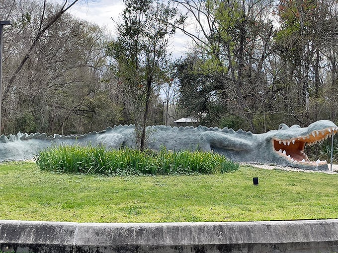 Say hello to Louisiana's version of a dinosaur. This ancient creature sculpture brings prehistoric charm to a peaceful park setting.