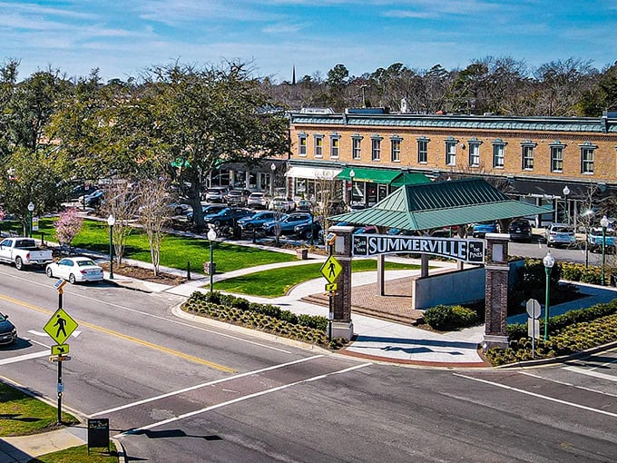 Historic buildings frame Summerville's main street, offering a picturesque setting where your fixed income feels anything but fixed.