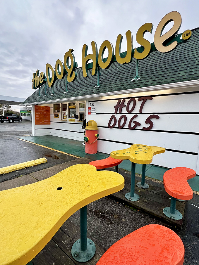 Those bone-shaped tables aren't just cute&mdash;they're the perfect spot to contemplate ordering just one more perfectly dressed dog.