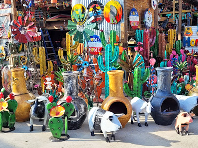 Those metal animal sculptures are practically begging to come home! Garden art with personality that would make any yard the neighborhood favorite.