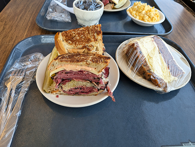 "Architecture on a plate. This skyscraper of corned beef, sauerkraut, and Swiss would make Frank Lloyd Wright weep with delight." 
