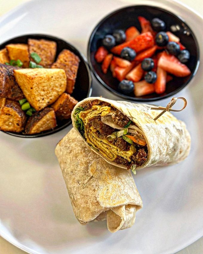 This isn't just a breakfast burrito&mdash;it's morning wrapped in a tortilla, served with perfectly seasoned potatoes and berries that pop with freshness.