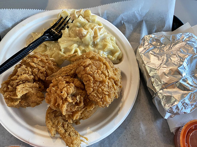 This three-piece chicken platter isn't just a meal&mdash;it's a masterclass in Southern frying techniques that turns poultry into poetry.