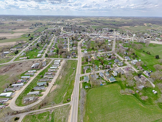 From above, Cashton reveals itself as a perfect grid of small-town America, where streets meet at right angles and everyone knows which yard grows the best tomatoes.