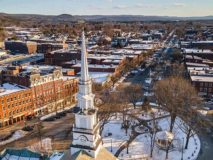 Keene's iconic white church steeple punctuates the skyline like an exclamation point. From this vantage point, you can almost hear the town clock chiming.