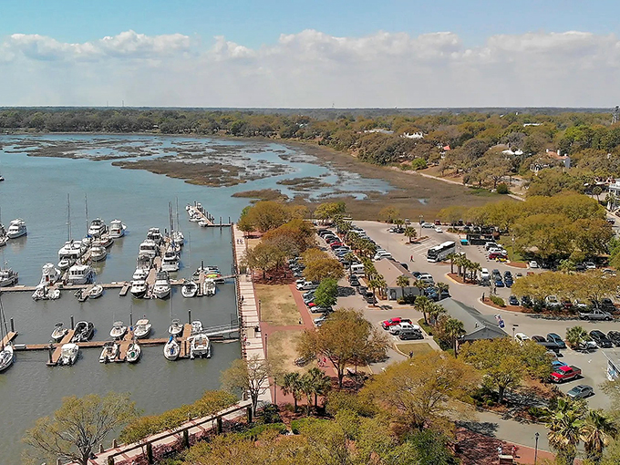 From above, Beaufort's marina resembles a fishbone&mdash;appropriate for a town where water and land have danced together for centuries.