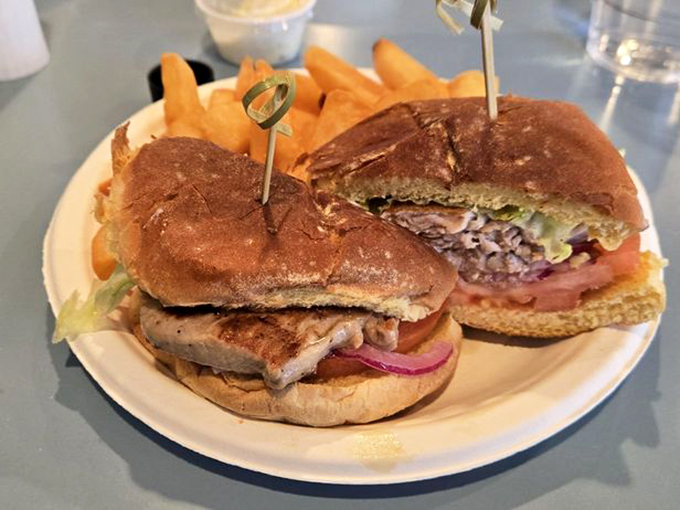 The ahi sandwich with those golden fries is the kind of meal that makes you question why you ever eat anything else.
