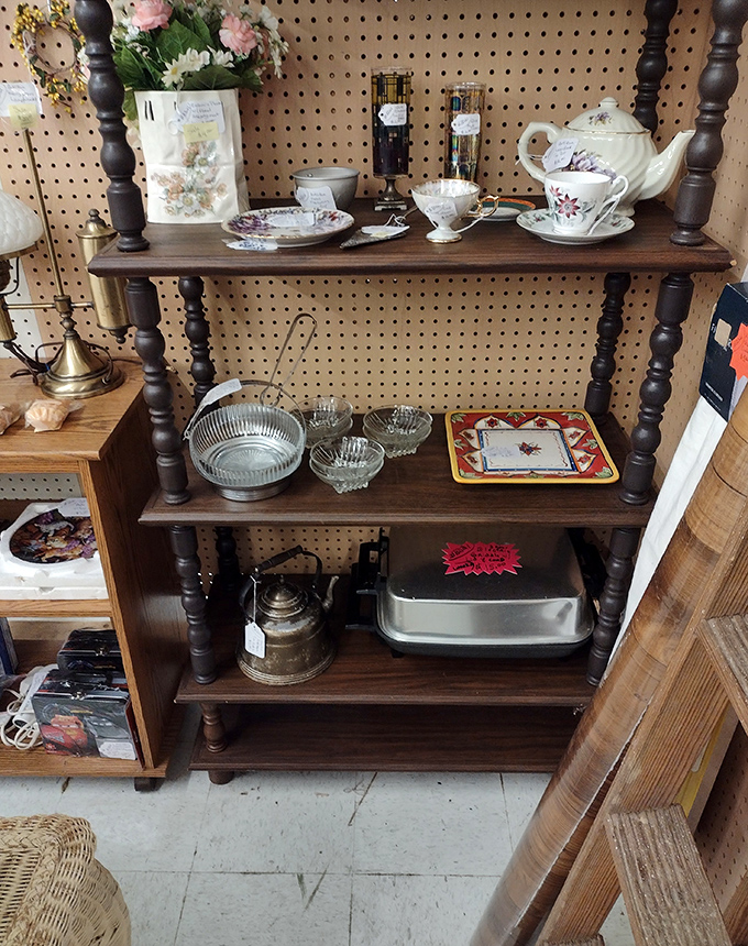 Delicate teacups and sturdy serving pieces waiting for their next dinner party. Grandma would approve of these perfectly preserved pieces of the past.