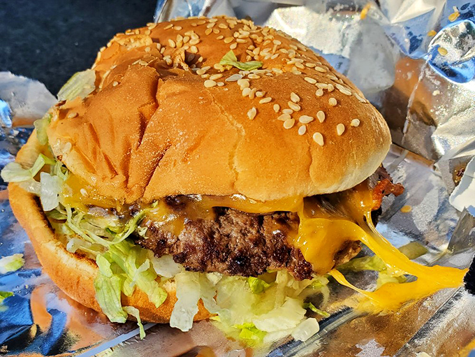 Bacon that actually snaps when you bite it! This masterpiece layers crispy pork perfection with melty cheese and a substantial beef patty.