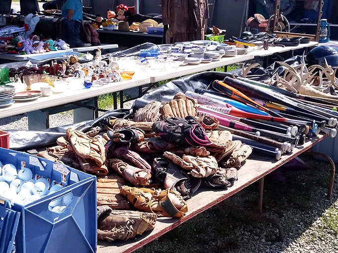 Baseball gloves with character lines deeper than Robert Redford's in "The Natural." Each one has caught hundreds of stories before waiting to catch yours.