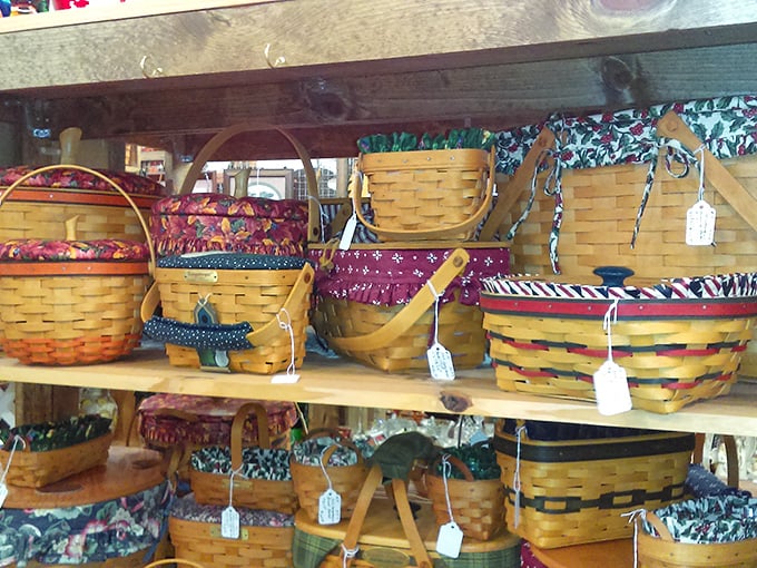 Longaberger basket heaven! Each handwoven treasure represents approximately 47 craft shows and at least one aunt who collected them religiously.