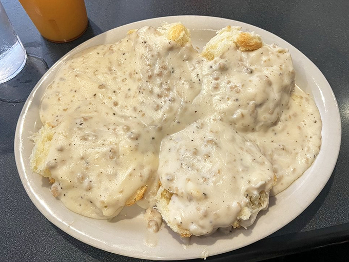 Biscuits and gravy so rich and creamy, they should require a permission slip. This is what breakfast dreams are made of.