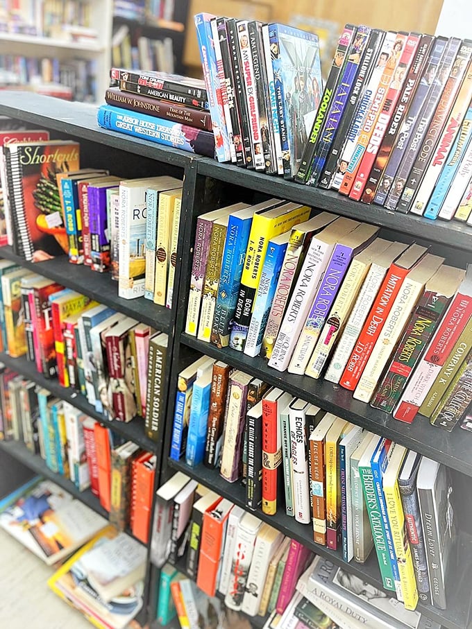 A bibliophile's dream corner where dog-eared paperbacks and forgotten bestsellers offer adventures far beyond Hot Springs &ndash; no passport required.