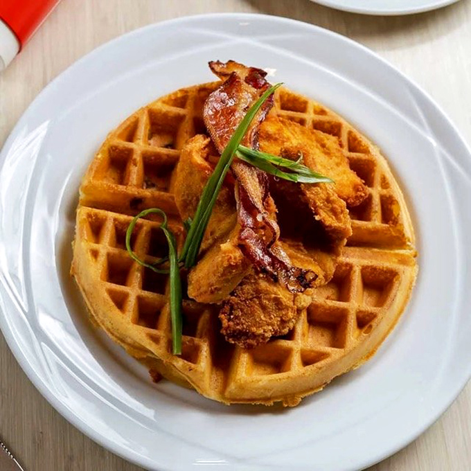 The chicken and waffle&mdash;that brilliant Southern invention&mdash;executed with a precision that makes you wonder why we ever settled for separate plates.