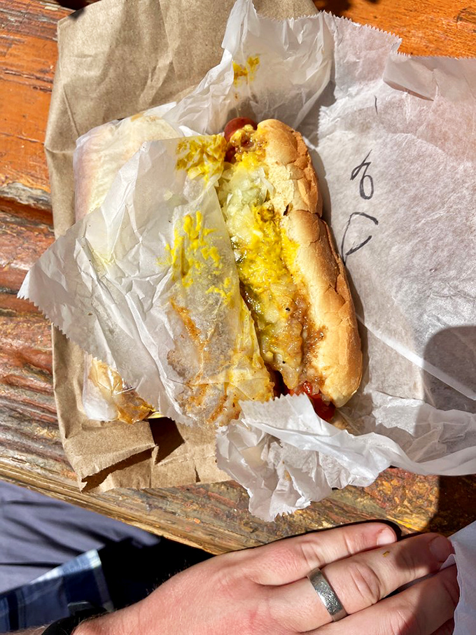 This chili dog isn't just lunch; it's a portable piece of Arlington heritage wrapped in paper, ready to transport you back to simpler times.