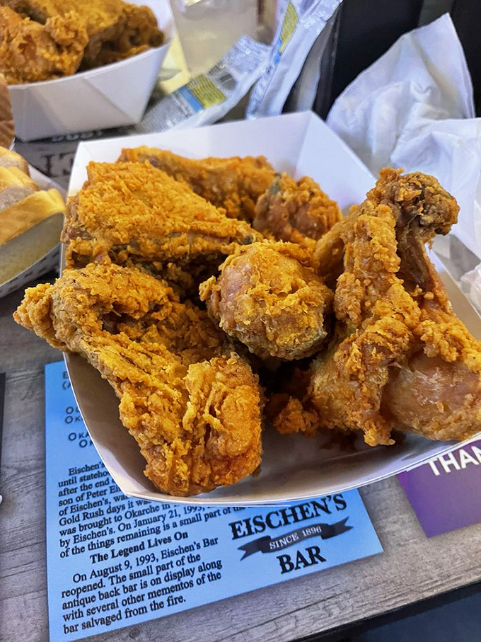 Up close, you can almost hear the crunch. Each piece of chicken wears its crispy, seasoned coating like a badge of honor.