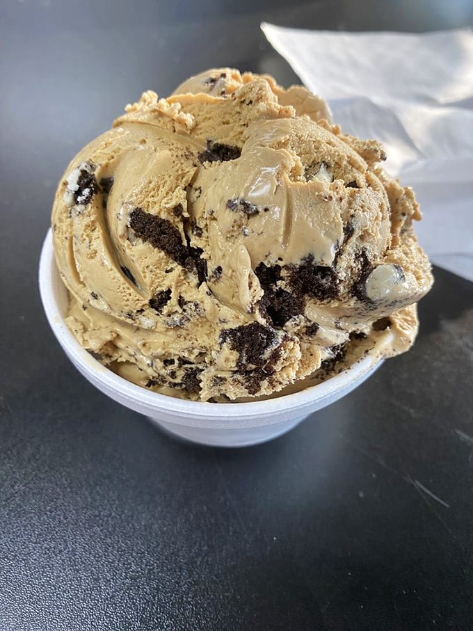 Coffee Oreo that makes you question why anyone would drink their caffeine any other way. Cookie chunks generously distributed like treasure in every bite.