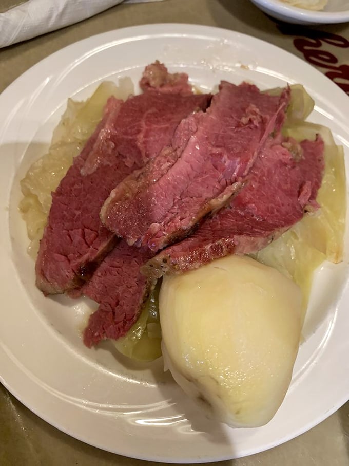 Corned beef that falls apart at the mere suggestion of a fork, resting on potatoes that have found their life's purpose as its perfect companion.