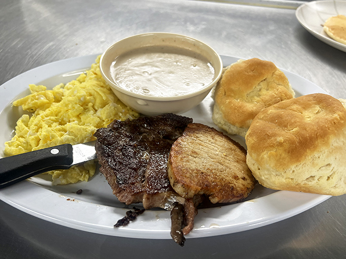 The holy trinity of Southern comfort: perfectly seasoned meat, garden-fresh green beans, and fries that achieve that mythical crisp-outside-fluffy-inside balance.