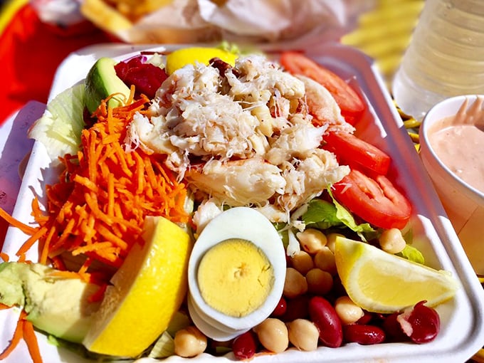 The Crab Louie salad isn't just lunch&mdash;it's a colorful celebration where sweet crabmeat holds court among fresh vegetables, hard-boiled egg, and that perfect squeeze of lemon.