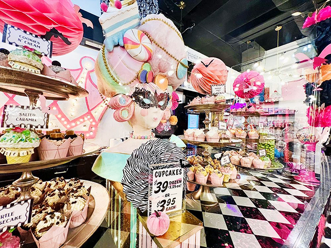Cupcake display worthy of a museum installation&mdash;if museums were designed by sugar-fueled five-year-olds with impeccable taste and zero restraint.