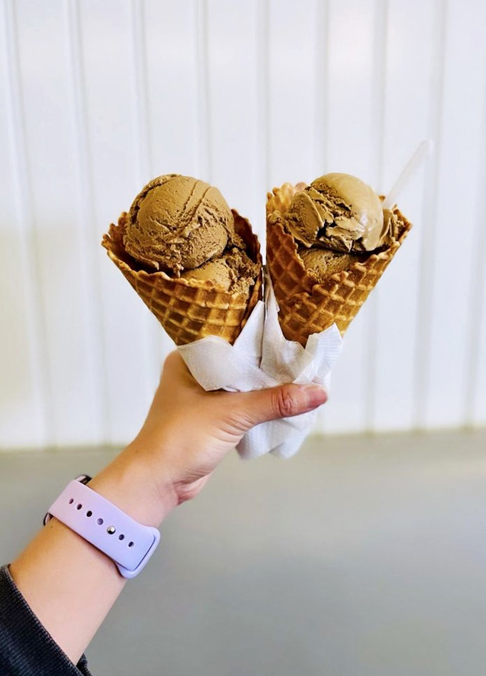 Chocolate that looks so rich it should have its own accountant. These golden-brown cones showcase the deep, complex flavors Fosselman's is known for.