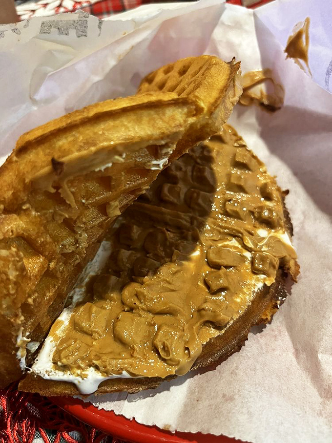 Behold the Fluffer Nutter—where childhood nostalgia meets grown-up indulgence. Those peanut butter rivers would make Elvis weep with joy.