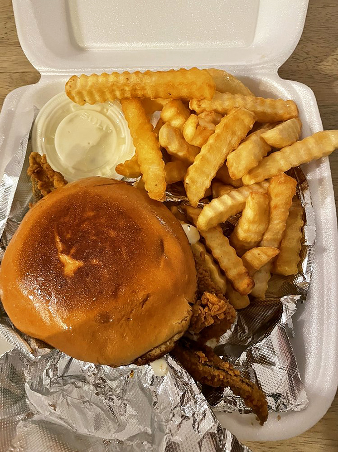 The Flying Saucer with crinkle-cut fries isn't just a meal&mdash;it's edible architecture where every layer plays its part perfectly.