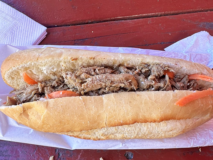 The grilled pork banh mi showcases the beautiful simplicity of great ingredients. That golden baguette deserves its own fan club. 