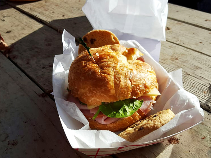 Golden, flaky crescents cradle ham and Swiss with architectural precision—proof that beauty exists in the simplest combinations when executed with care.