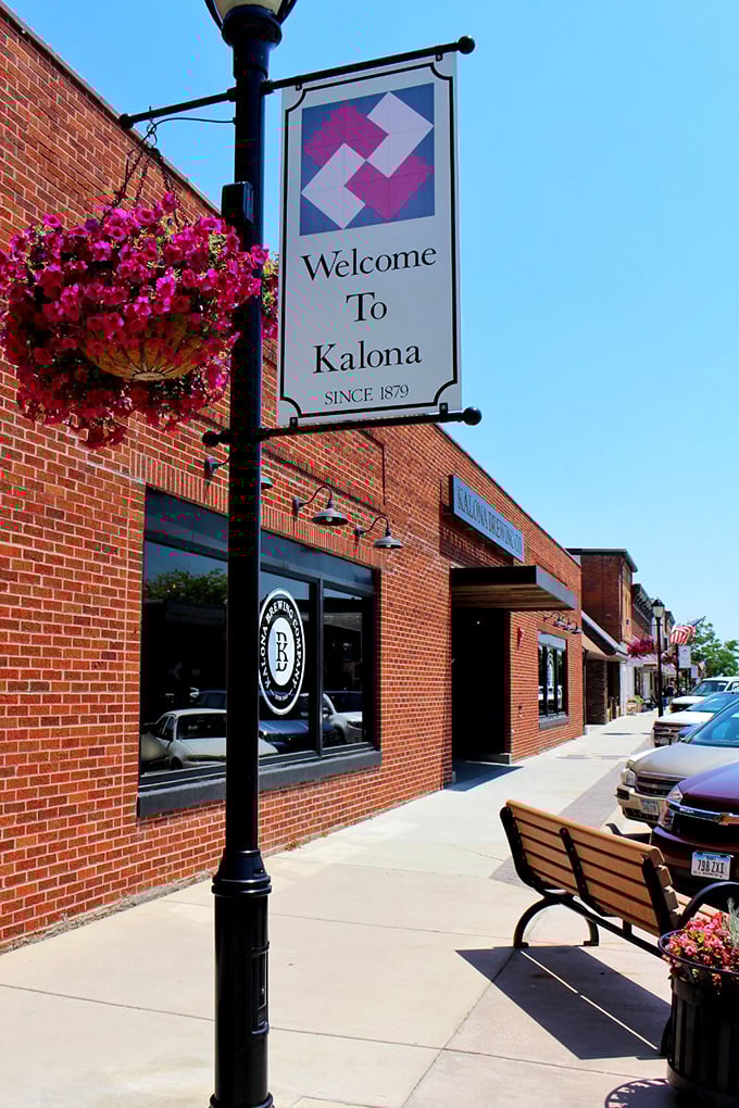 The "Welcome to Kalona" sign features a quilt pattern, naturally. This town stitches together modern comforts and old-world traditions beautifully.