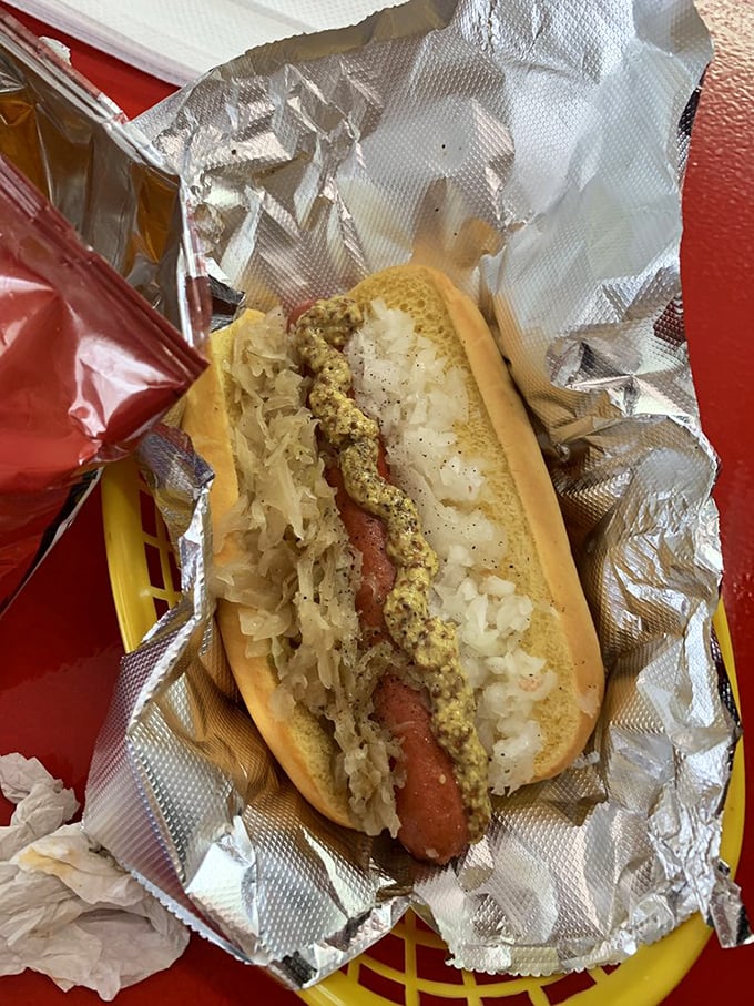 The Kraut Dog brings German influence to North Carolina, proving that sauerkraut and mustard are the Fred Astaire and Ginger Rogers of hot dog toppings.
