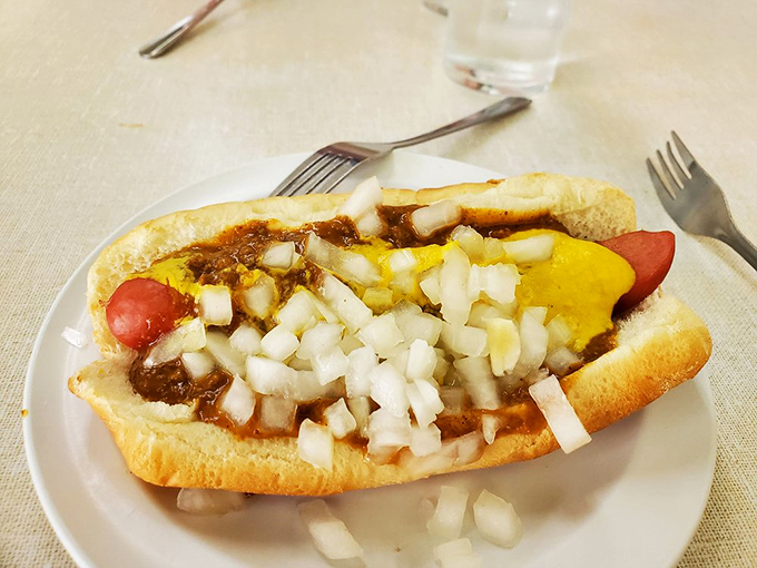 The perfect stripe of yellow mustard cutting through savory chili and crisp onions &ndash; the hot dog equivalent of a Motown hit: simple, perfect, timeless.