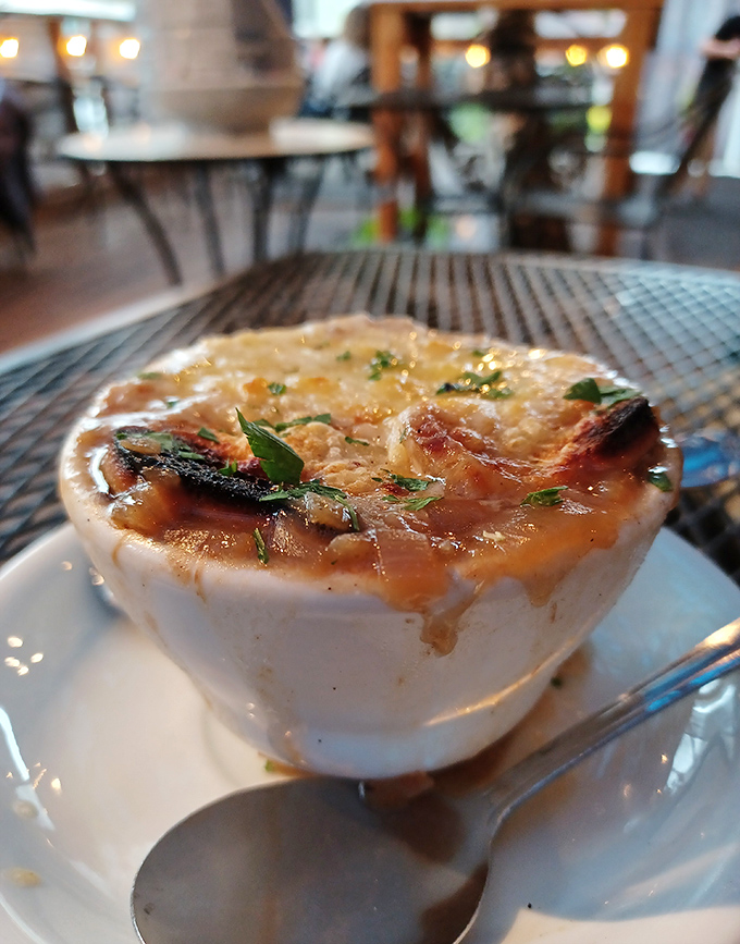 That moment when the cheese stretches from bowl to spoon like it's auditioning for a food commercial. Pure soup satisfaction. 