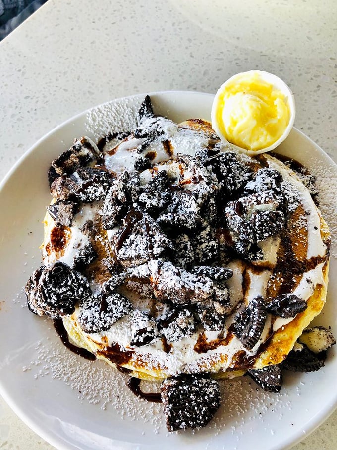 This banana cream pancake isn't just topped with crumbles&mdash;it's wearing the breakfast equivalent of a designer outfit. 