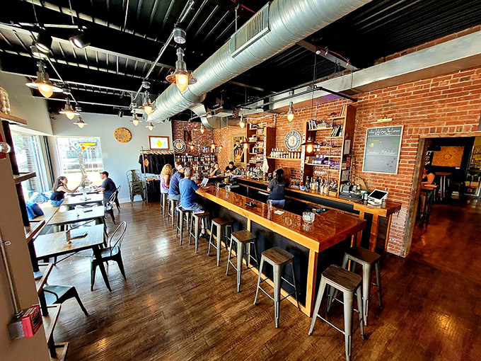 Inside Painted Stave, exposed brick and industrial chic create the perfect backdrop for sipping locally-crafted spirits. The bar stools are always half-full with optimists.