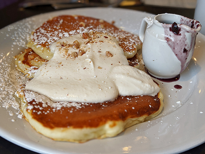 These pancakes don't just sit there looking pretty&mdash;they're dressed for success with vanilla chantilly, fresh fruit, and enough maple syrup to make a Canadian blush. 