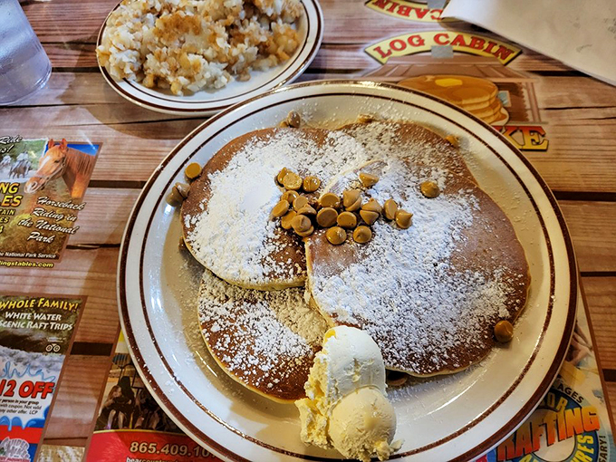 These pancakes dusted with powdered sugar and butterscotch chips are what breakfast dreams are made of&mdash;calories be damned.