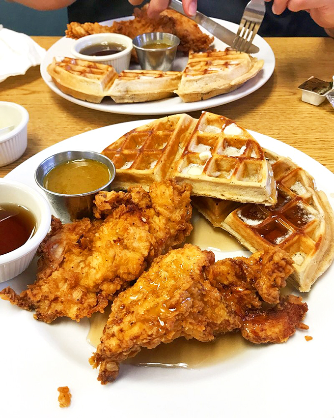 Not one but two plates of their famous chicken and waffles&mdash;proof that the best things in life are worth sharing (or ordering twice).