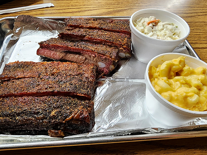 Ribs with that perfect bark alongside mac and cheese that's achieved celebrity status in its own right. Comfort food that actually delivers on the comfort.