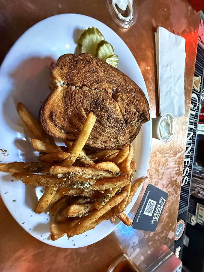 This isn't just a sandwich; it's architecture. Crispy grilled bread, melted Swiss, and that Russian dressing that haunts your dreams.