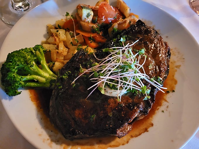 The sirloin arrives with perfect grill marks that whisper, "Yes, this is exactly what you've been dreaming about all week." 