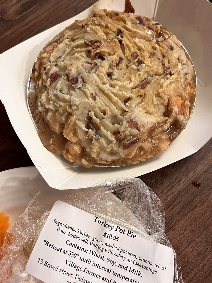 The turkey pot pie's crust has those beautiful handmade imperfections that whisper "someone who cares made this just for you."