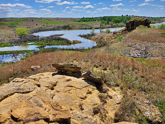 Nature's jigsaw puzzle: Wetlands, prairie, and rocky outcroppings create a patchwork landscape that changes with every season and rainfall.