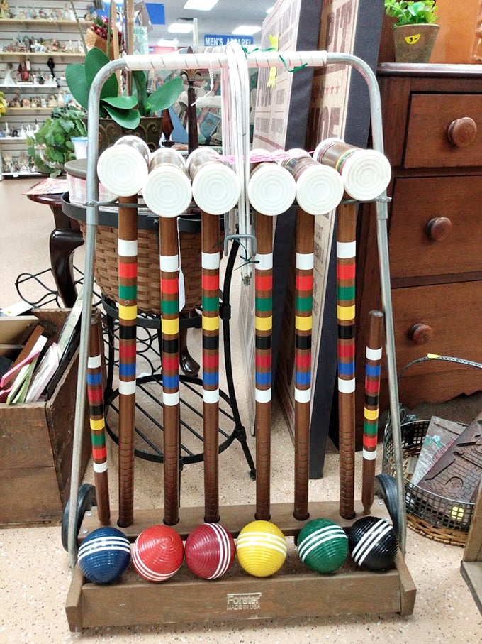 This vintage croquet set isn't just sporting equipment&mdash;it's a time machine to leisurely Sunday afternoons from a bygone era. Backyard nostalgia, colorfully preserved.